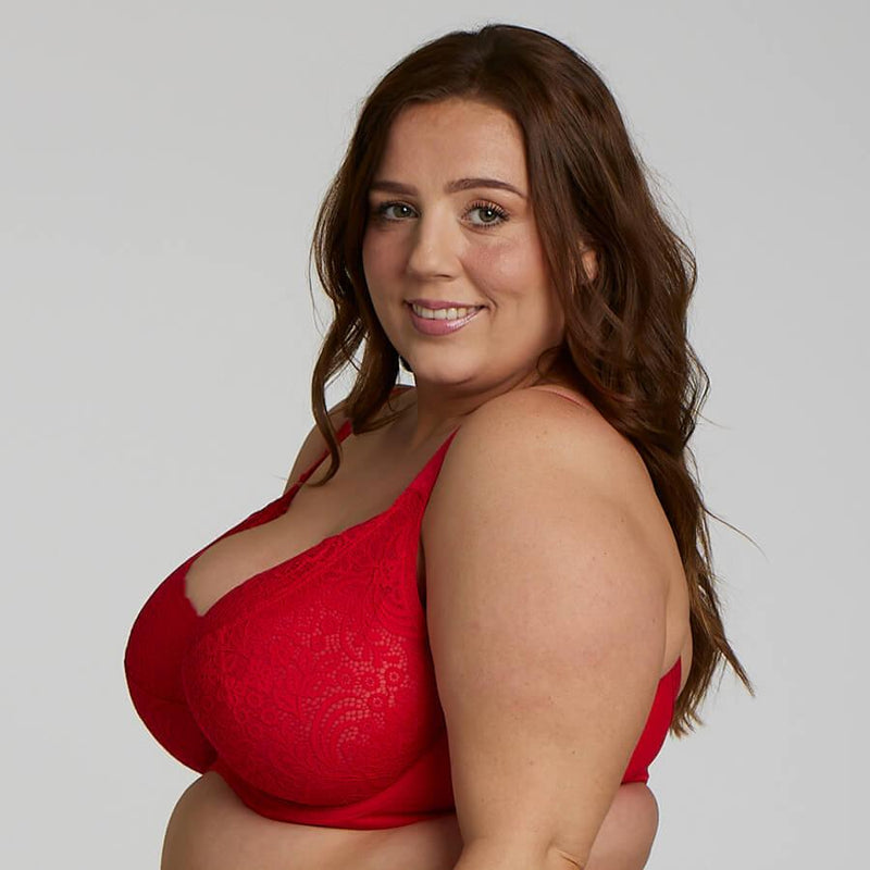Lily Lace Full Cup Bra - Premium Support - Ruby Red | Rose & Thorne New Zealand