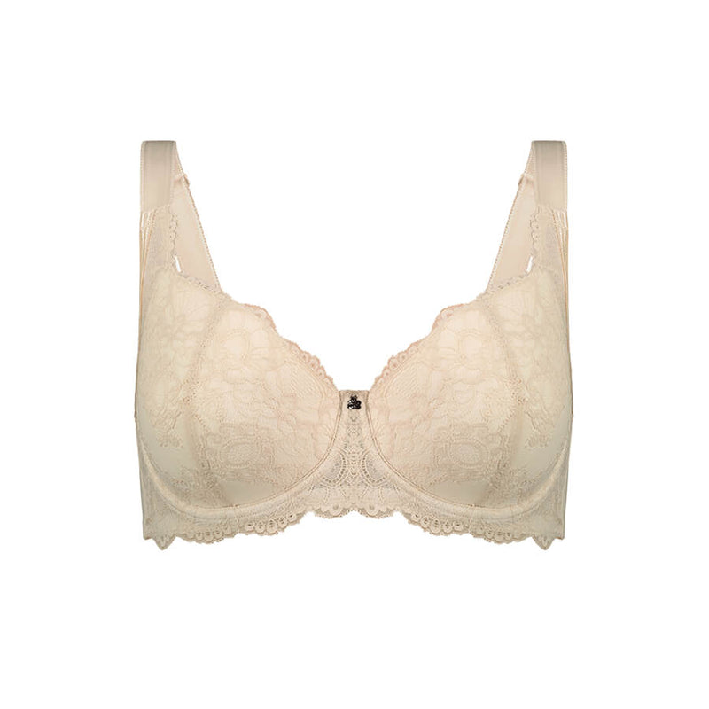 Baroque Contrast Lace Padded Full Cup Bra - Cafe Latte | Rose & Thorne